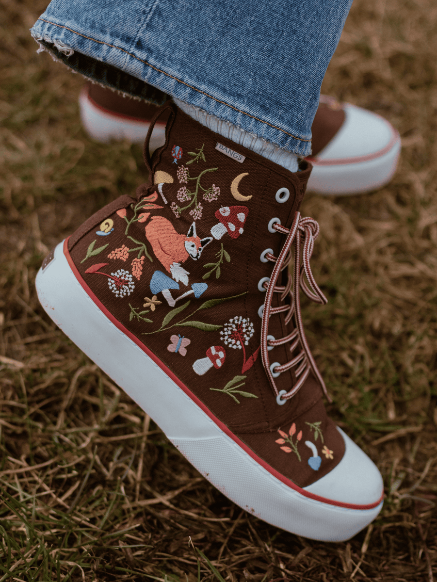 Maple Meadow Platform High Top Sneakers | BANGS Shoes | Embroidered Canvas